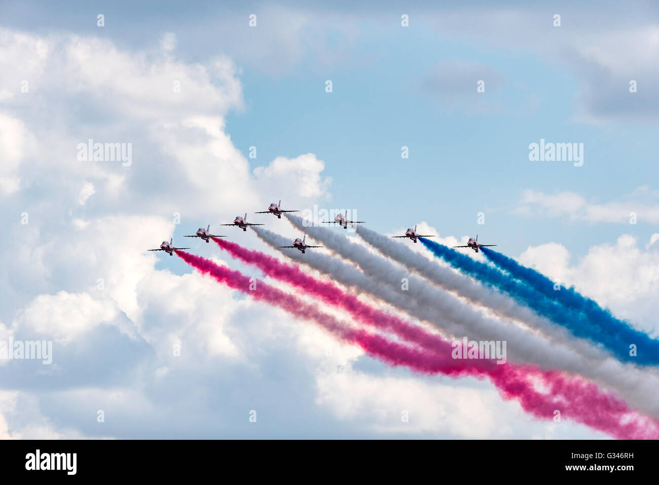 Royal Air Force (RAF) Red Arrows aerobatic display team performing at ...