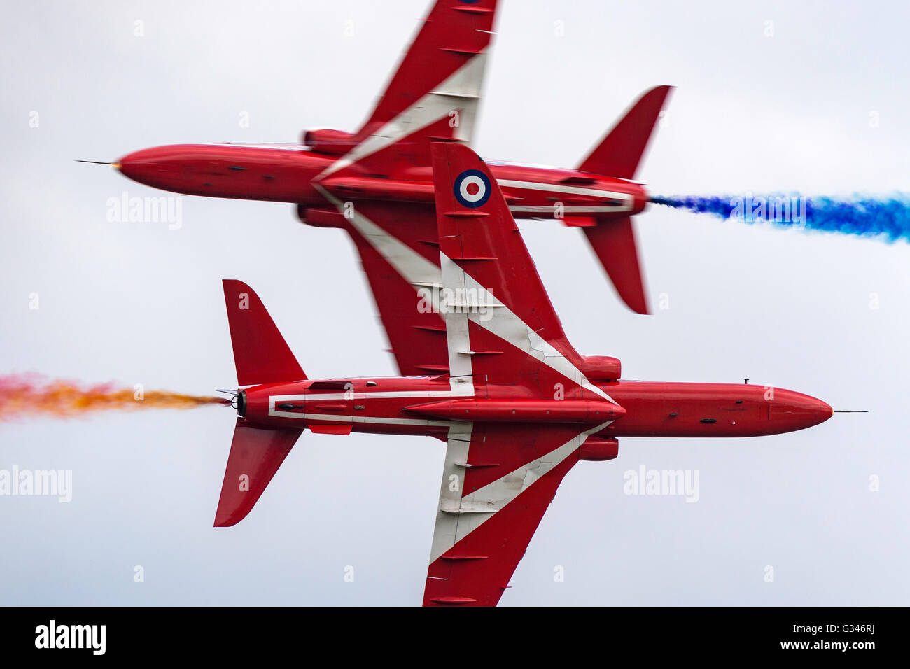 Royal Air Force (RAF) Red Arrows aerobatic display team performing at ...