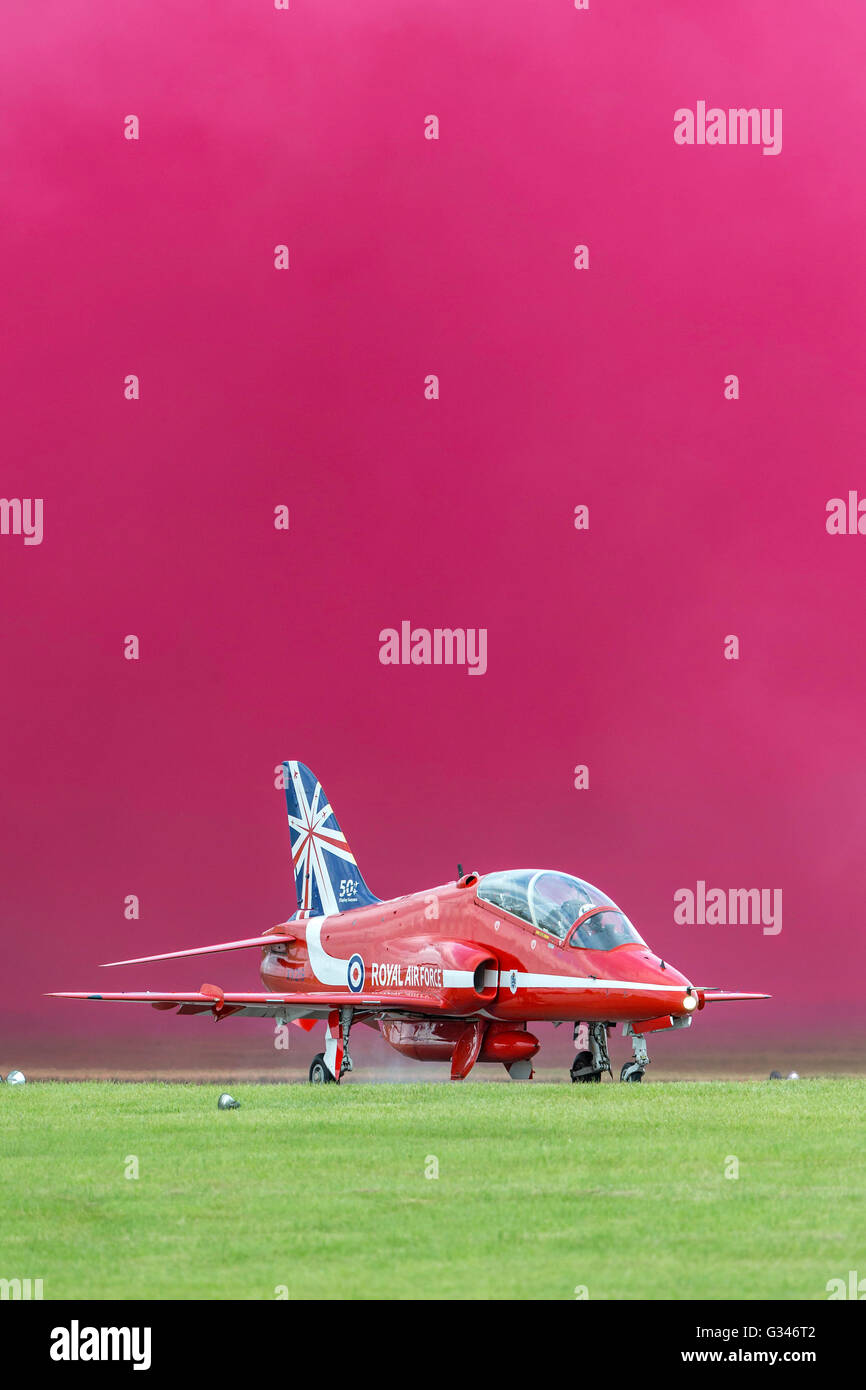 Royal Air Force (RAF) Red Arrows aerobatic display team performing at ...