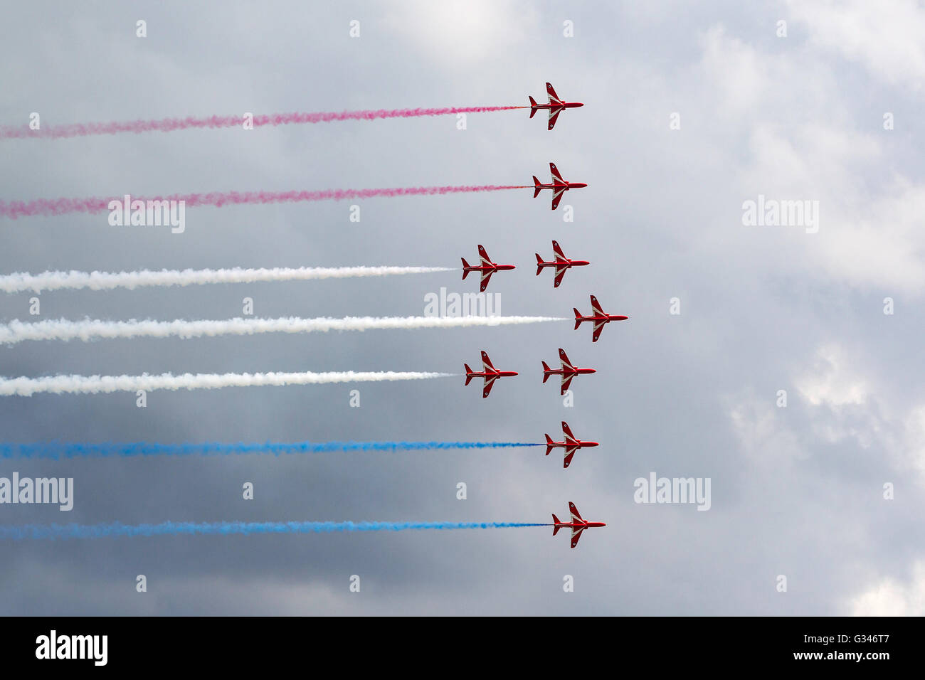 Royal Air Force (RAF) Red Arrows aerobatic display team performing at ...