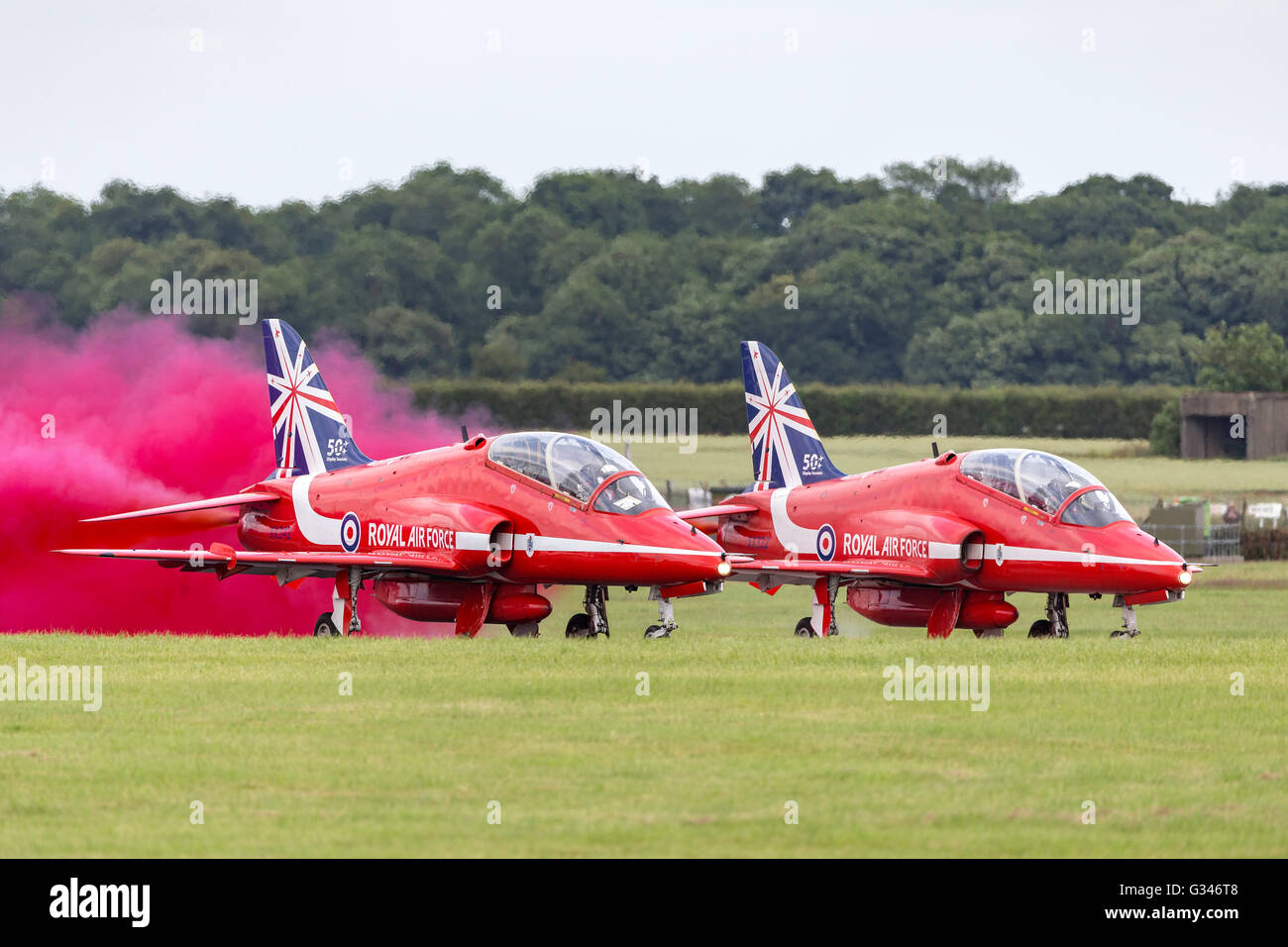 Royal Air Force (RAF) Red Arrows aerobatic display team performing at ...