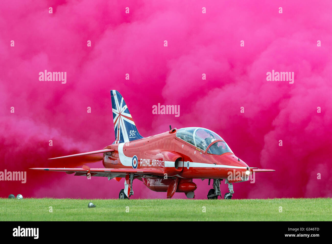 Royal Air Force (RAF) Red Arrows aerobatic display team performing at ...