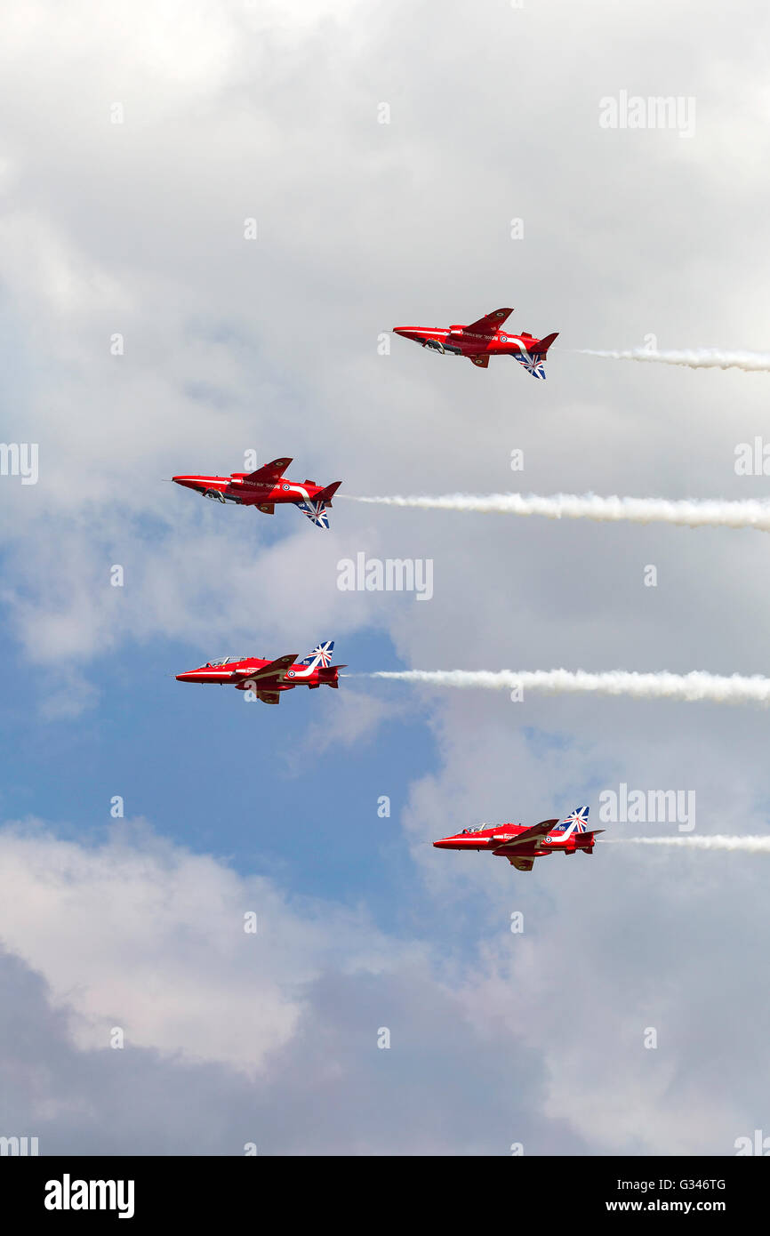 Royal Air Force (RAF) Red Arrows aerobatic display team performing at ...