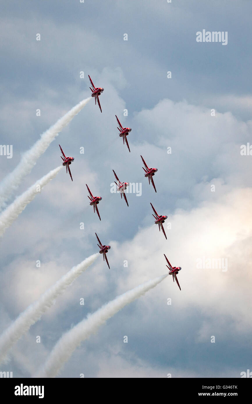 Royal Air Force (RAF) Red Arrows aerobatic display team performing at ...