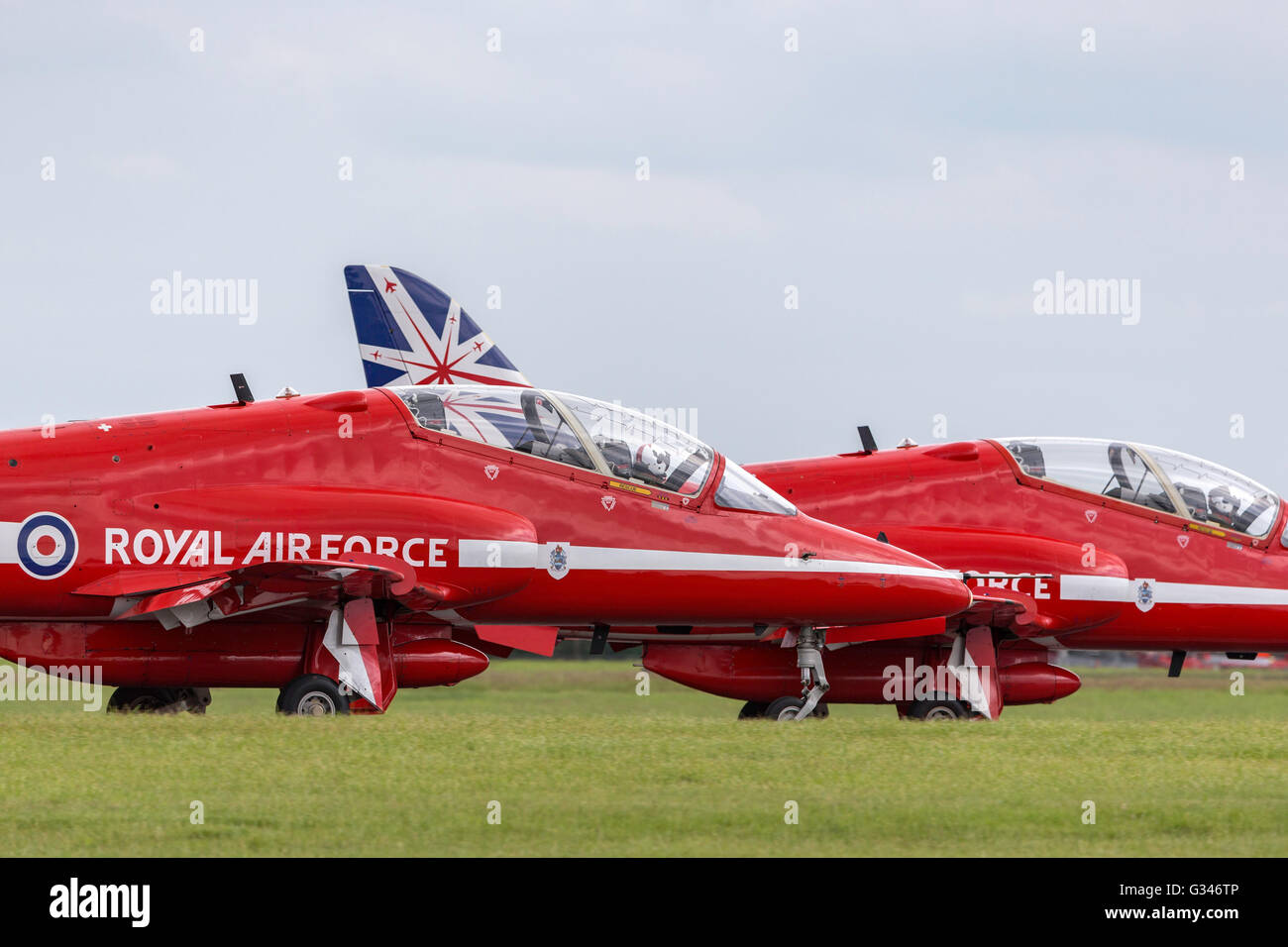 Royal Air Force (RAF) Red Arrows aerobatic display team performing at ...