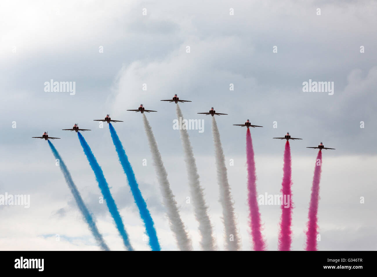 Royal Air Force (RAF) Red Arrows aerobatic display team performing at ...