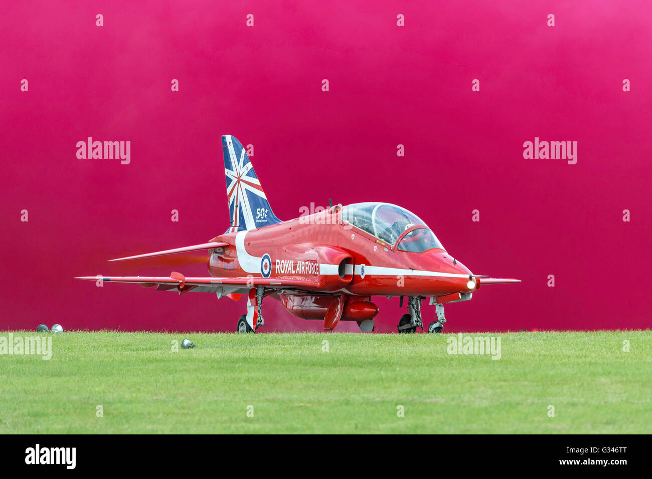 Royal Air Force (RAF) Red Arrows aerobatic display team performing at ...