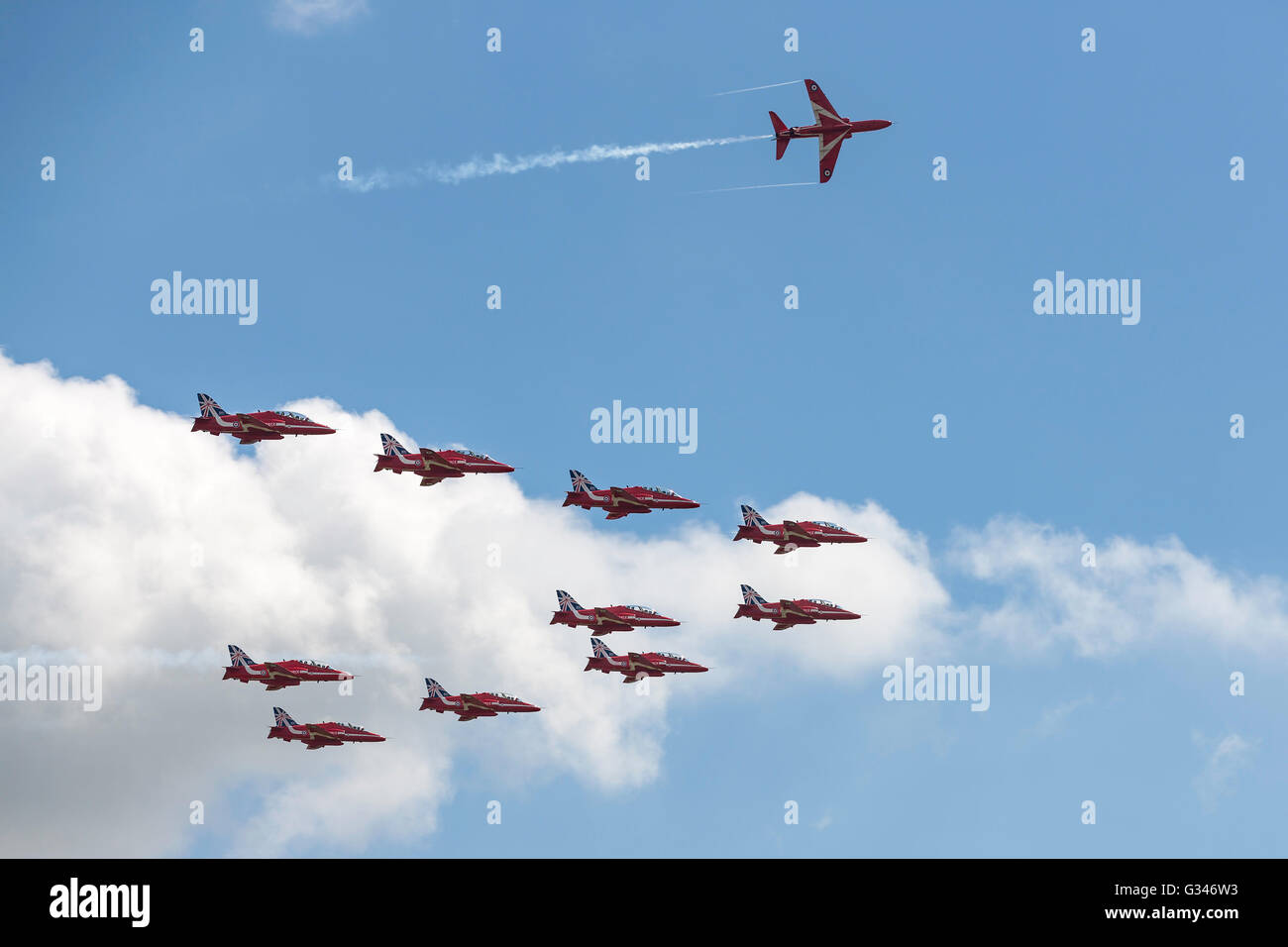 Royal Air Force (RAF) Red Arrows aerobatic display team performing at ...