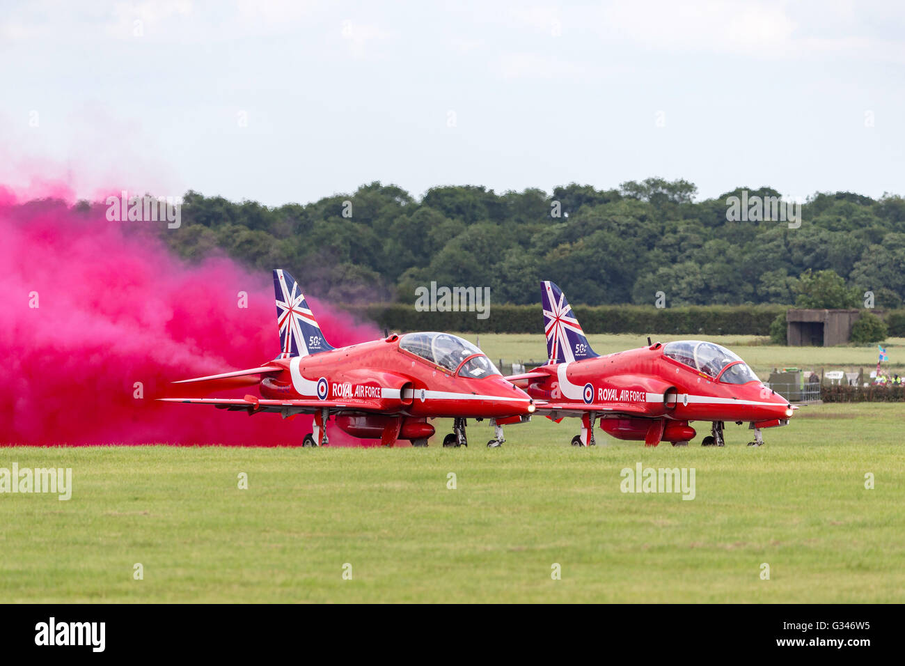 Royal Air Force (RAF) Red Arrows aerobatic display team performing at ...