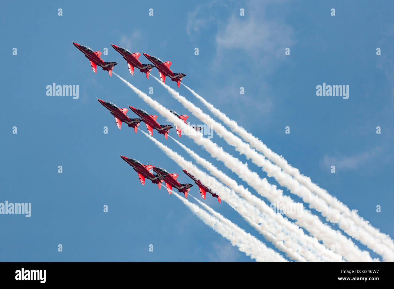 Royal Air Force (RAF) Red Arrows aerobatic display team performing at ...