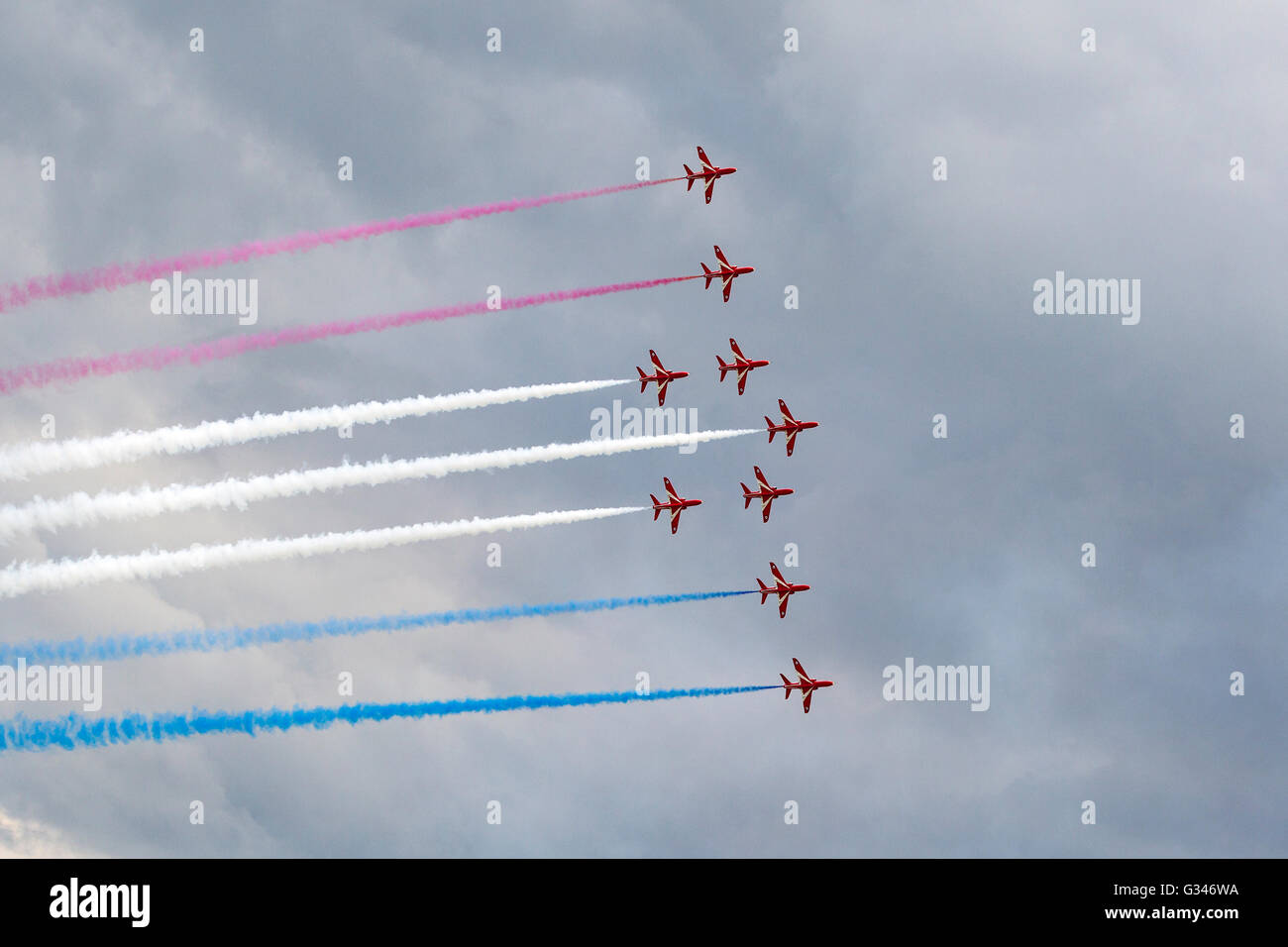 Royal Air Force (RAF) Red Arrows aerobatic display team performing at ...