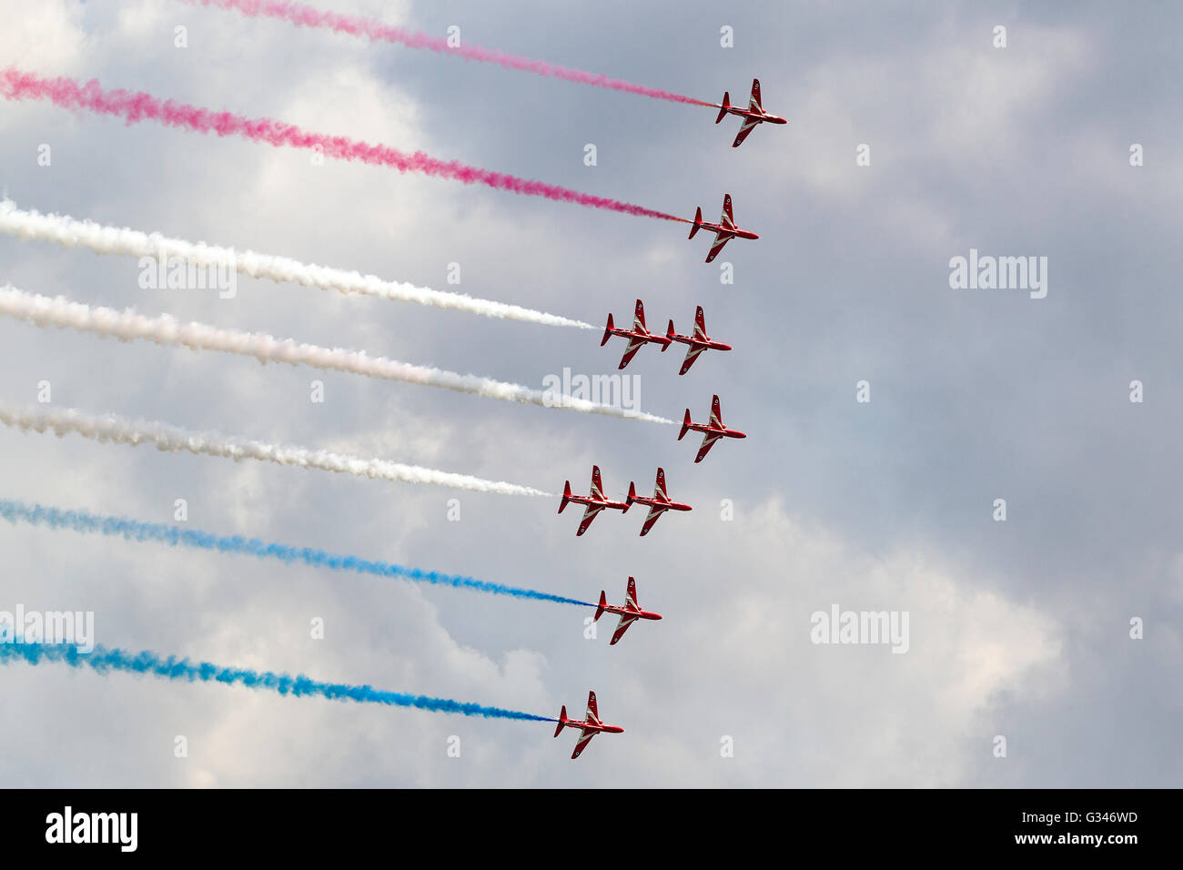 Royal Air Force (RAF) Red Arrows aerobatic display team performing at ...