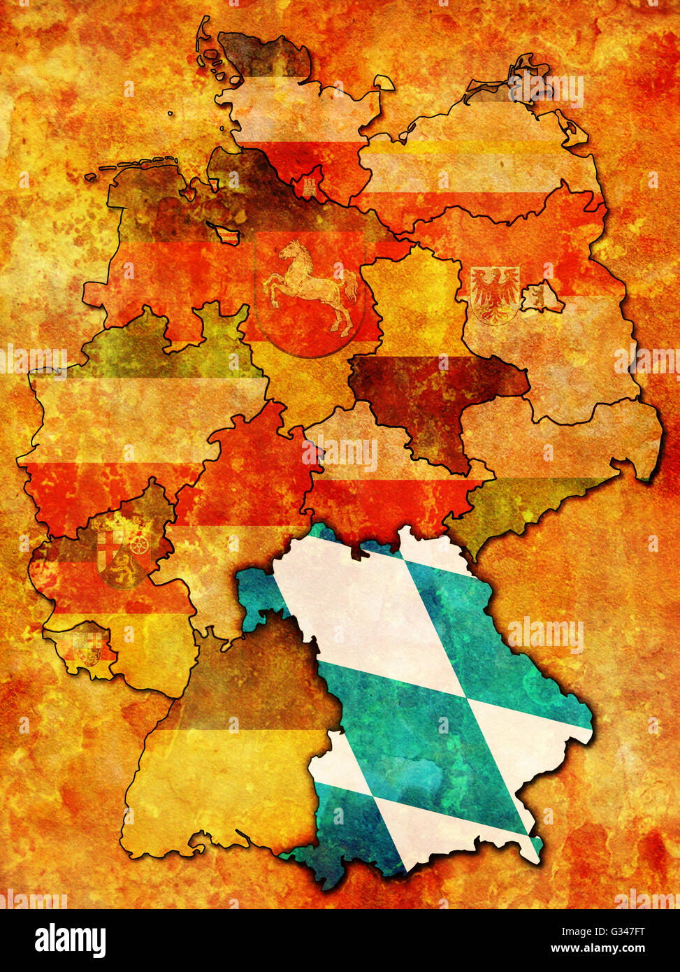 Bavaria on old administration map of german provinces (states) with ...