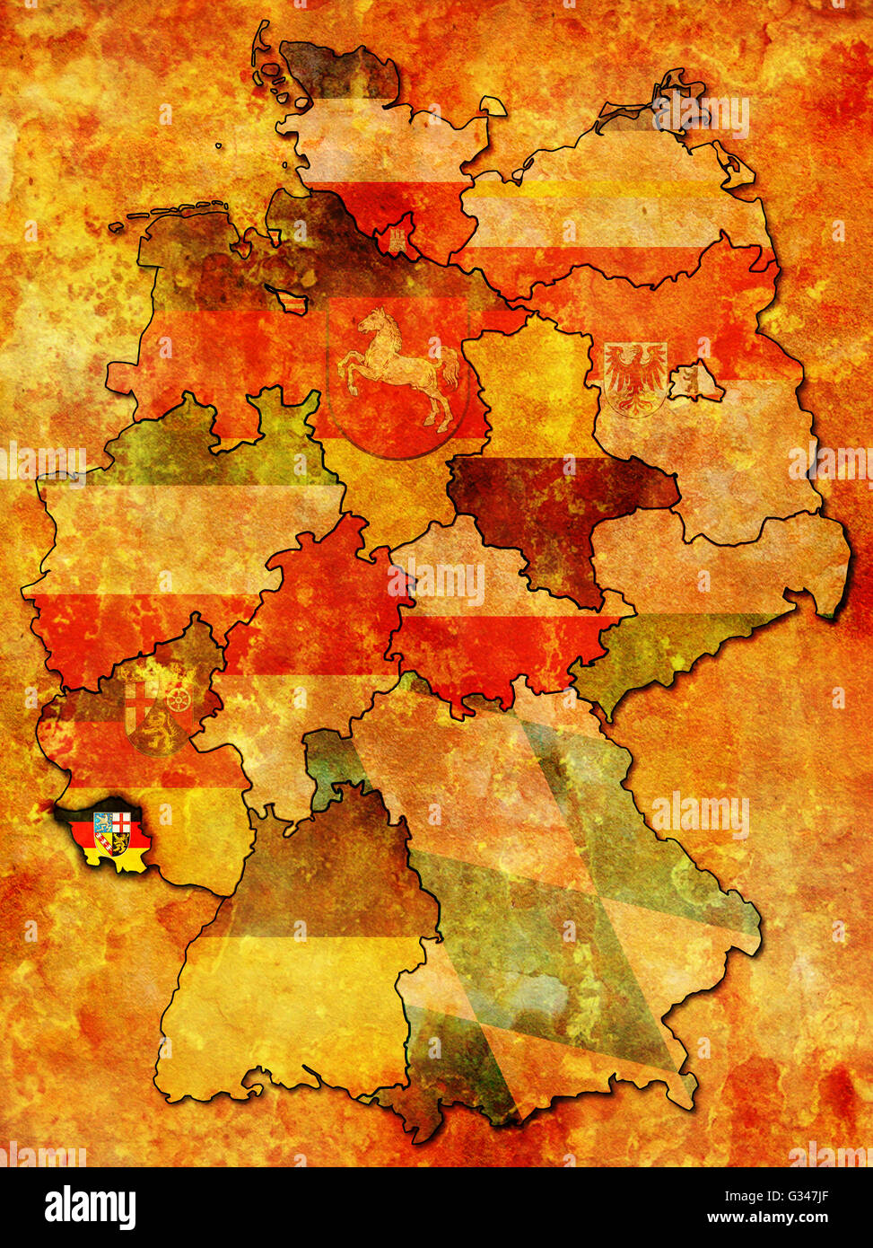 Saarland on old administration map of german provinces (states) with ...