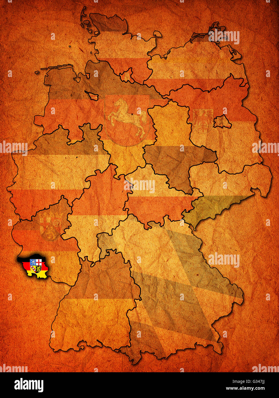 Saarland on old administration map of german provinces (states) with ...