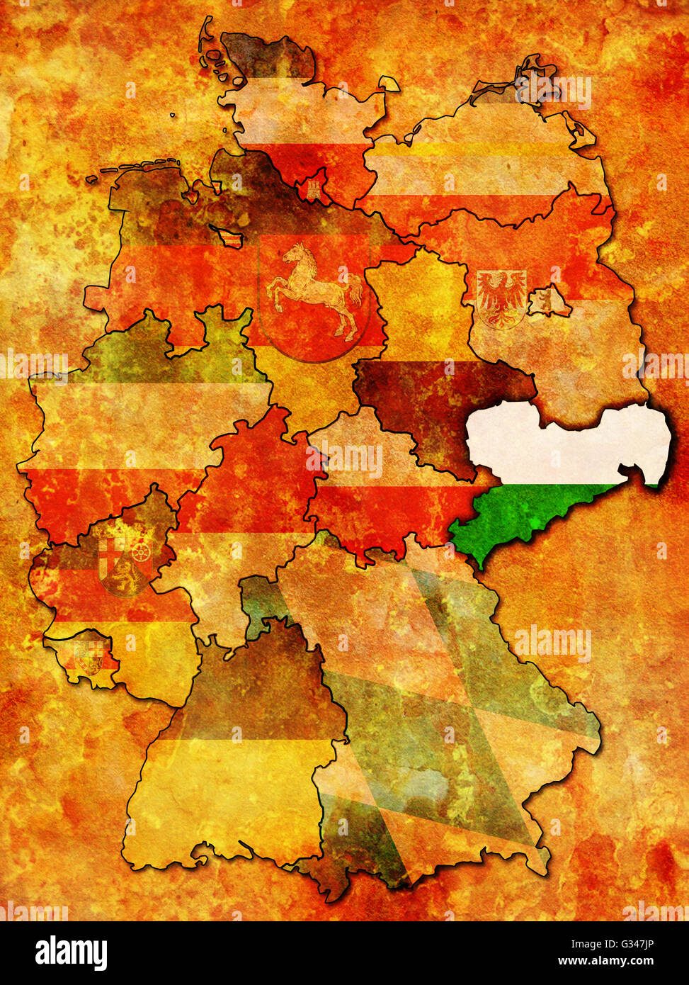 Saxony on old administration map of german provinces (states) with ...