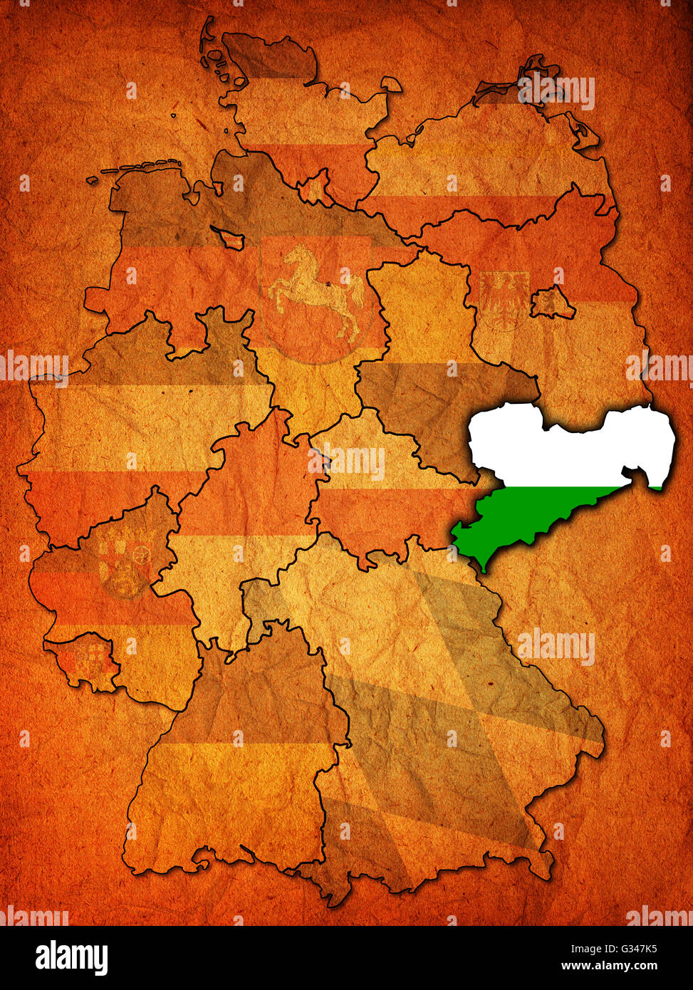 Saxony on old administration map of german provinces (states) with ...