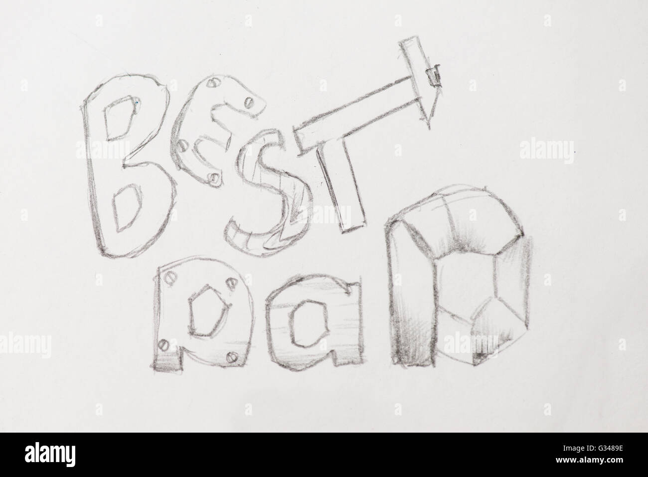 Best Dad lettering. Fathers day greeting card. pencil hand drawn ...