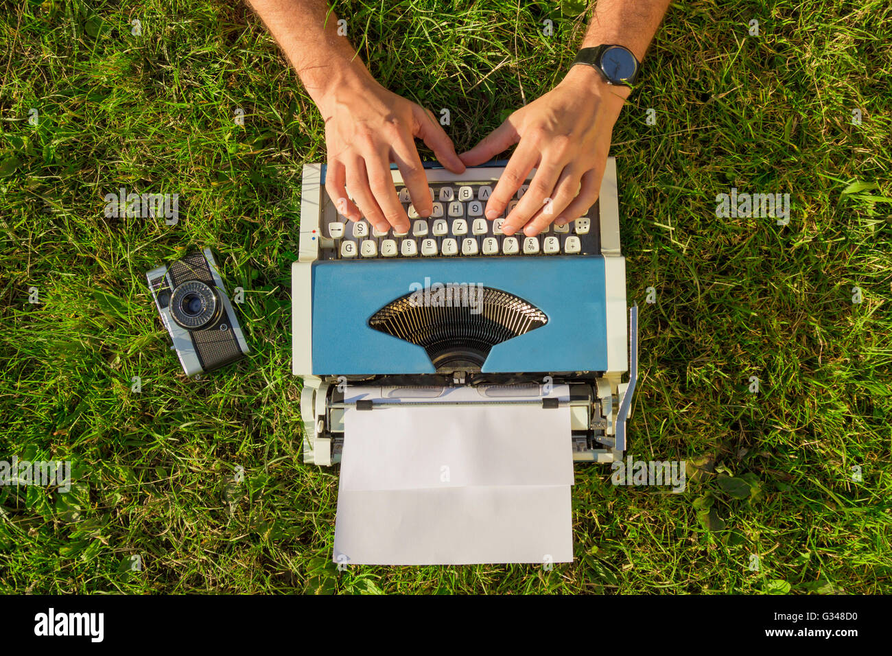 Hands on typewriter outdoor Stock Photo - Alamy
