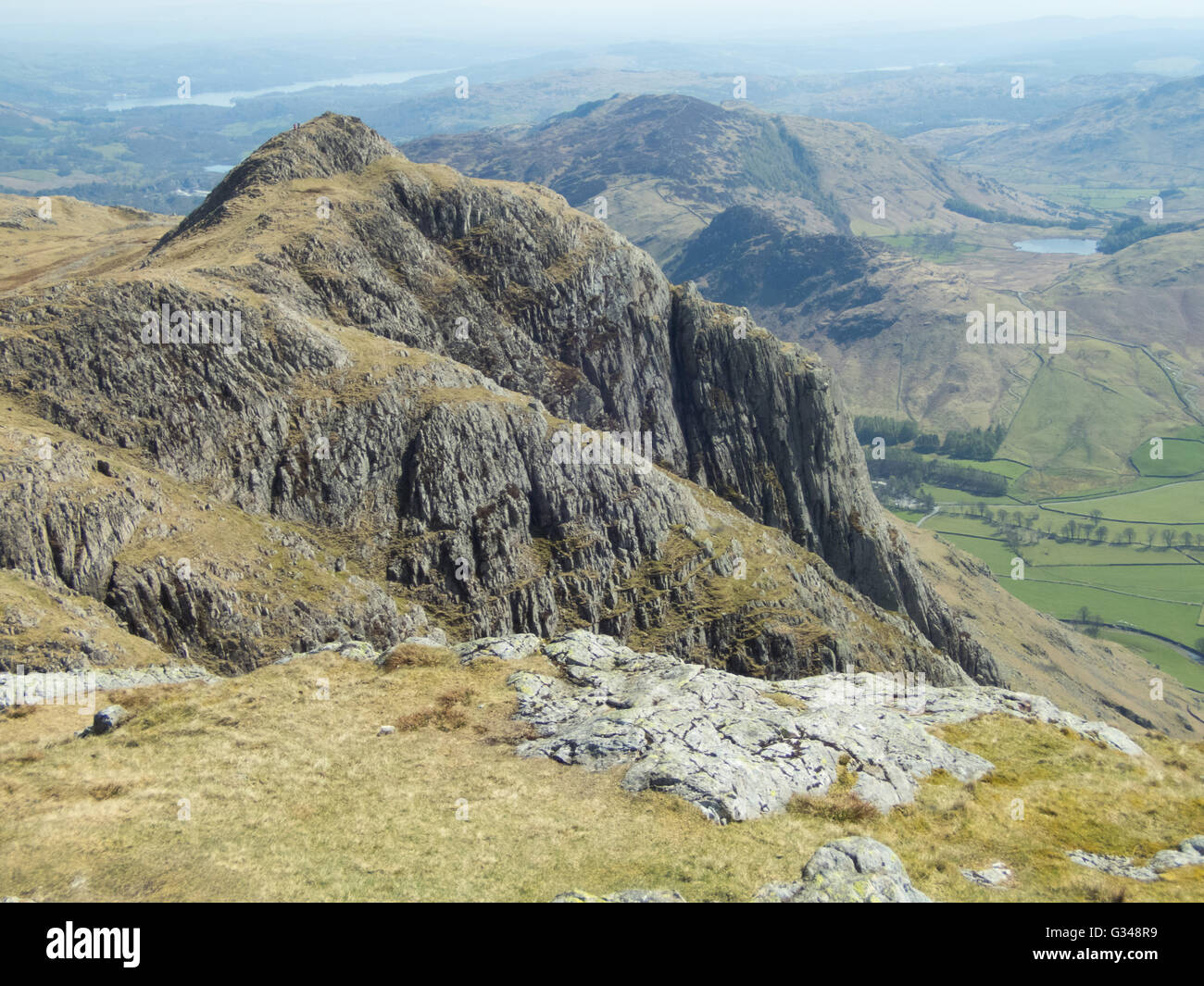 Loft Crag, and the famous rock climbing venue Gimmer Crag, in the ...