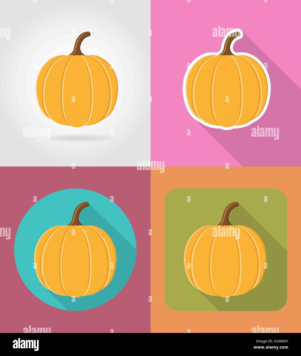 pumpkin vegetable flat icons with the shadow vector illustration ...