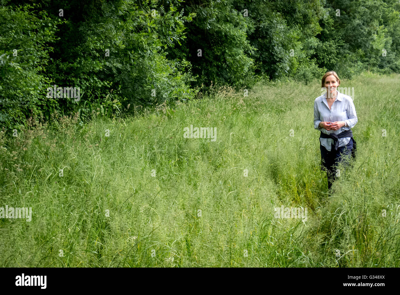 A woman walking through a meadow in southwestern France Stock Photo - Alamy