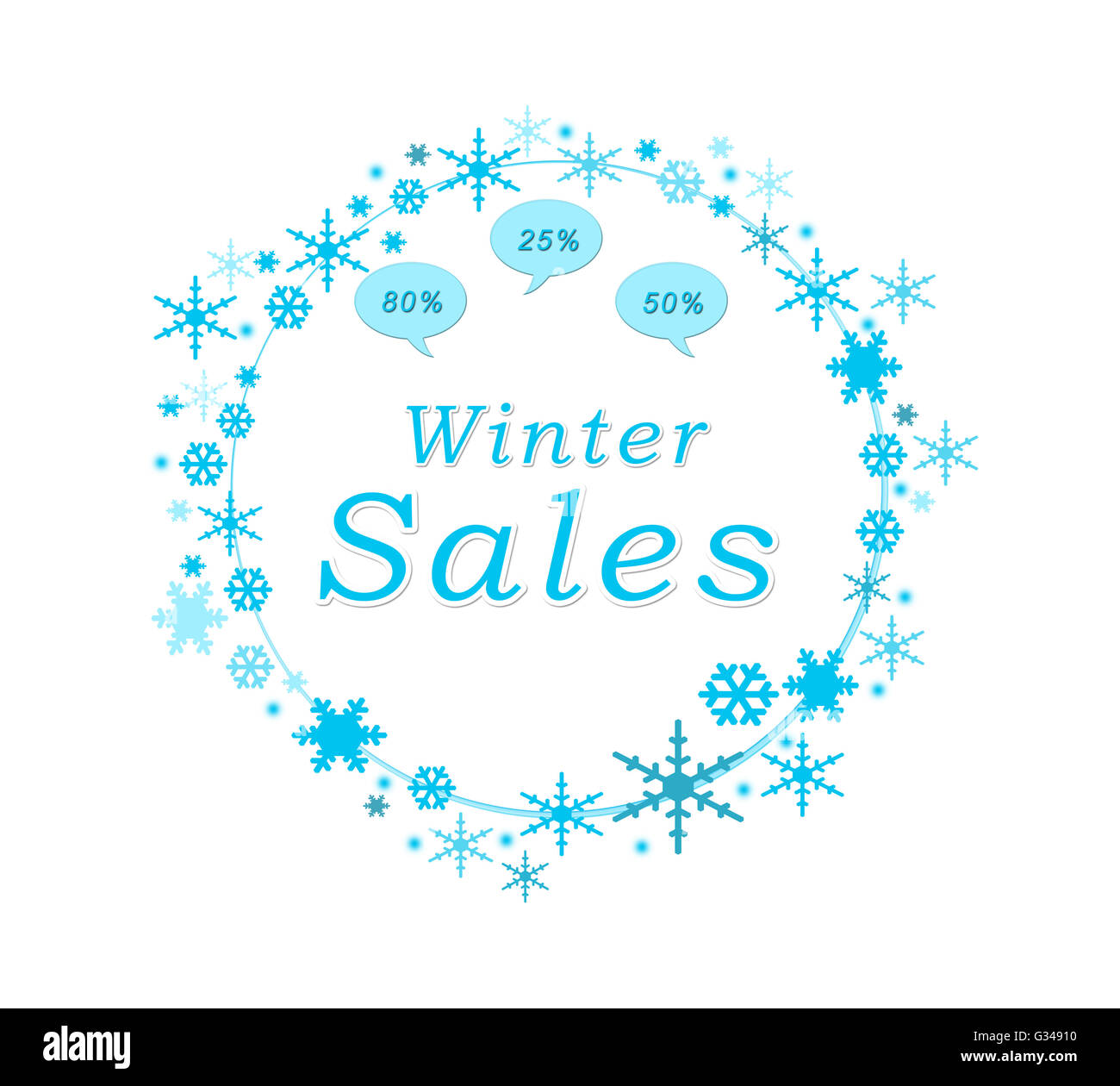 Label for Winter Sales with snowflakes and discounts in blue color ...