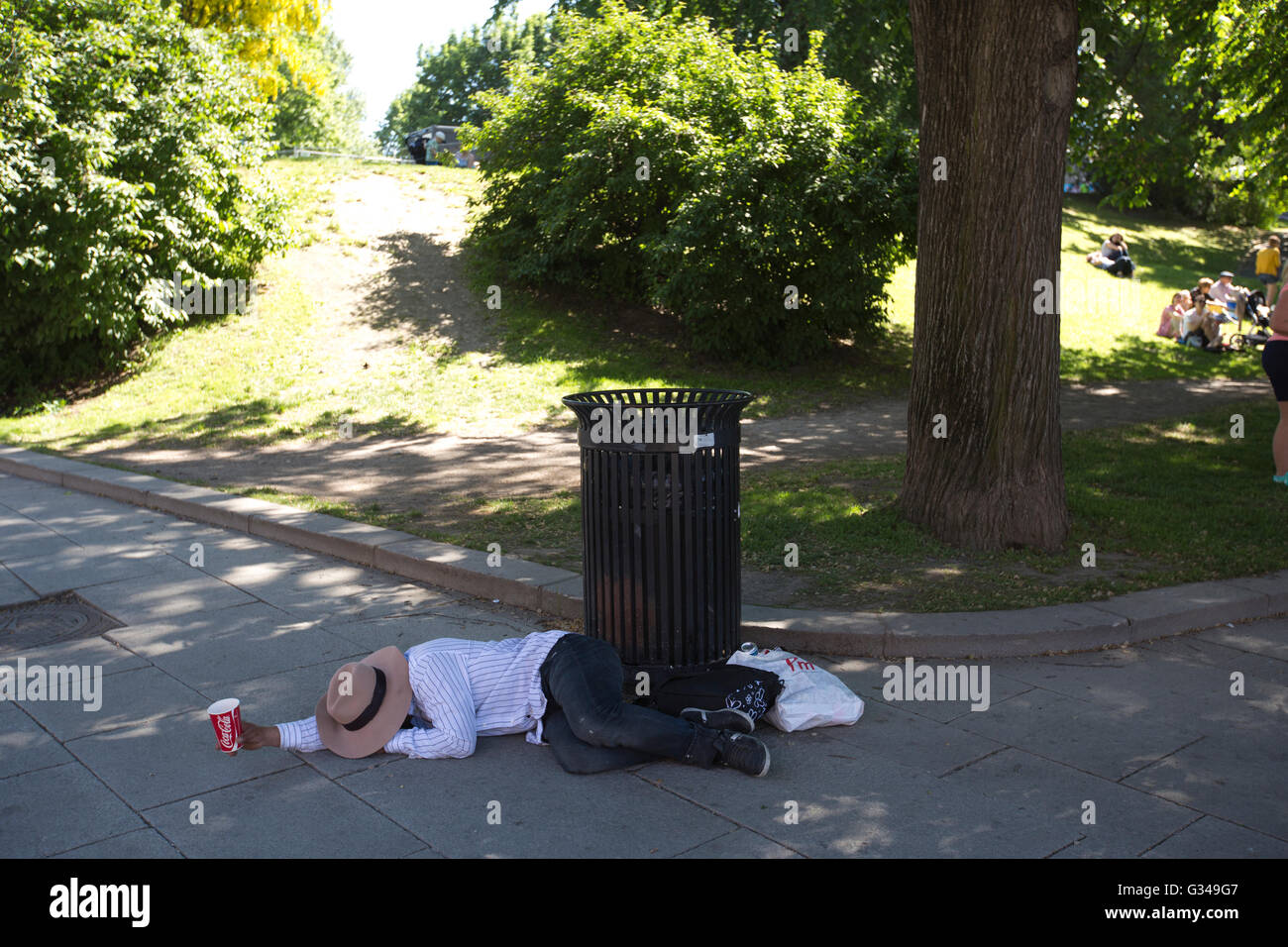 Homeless man, begging on the streets of Oslo, capital of Norway ...