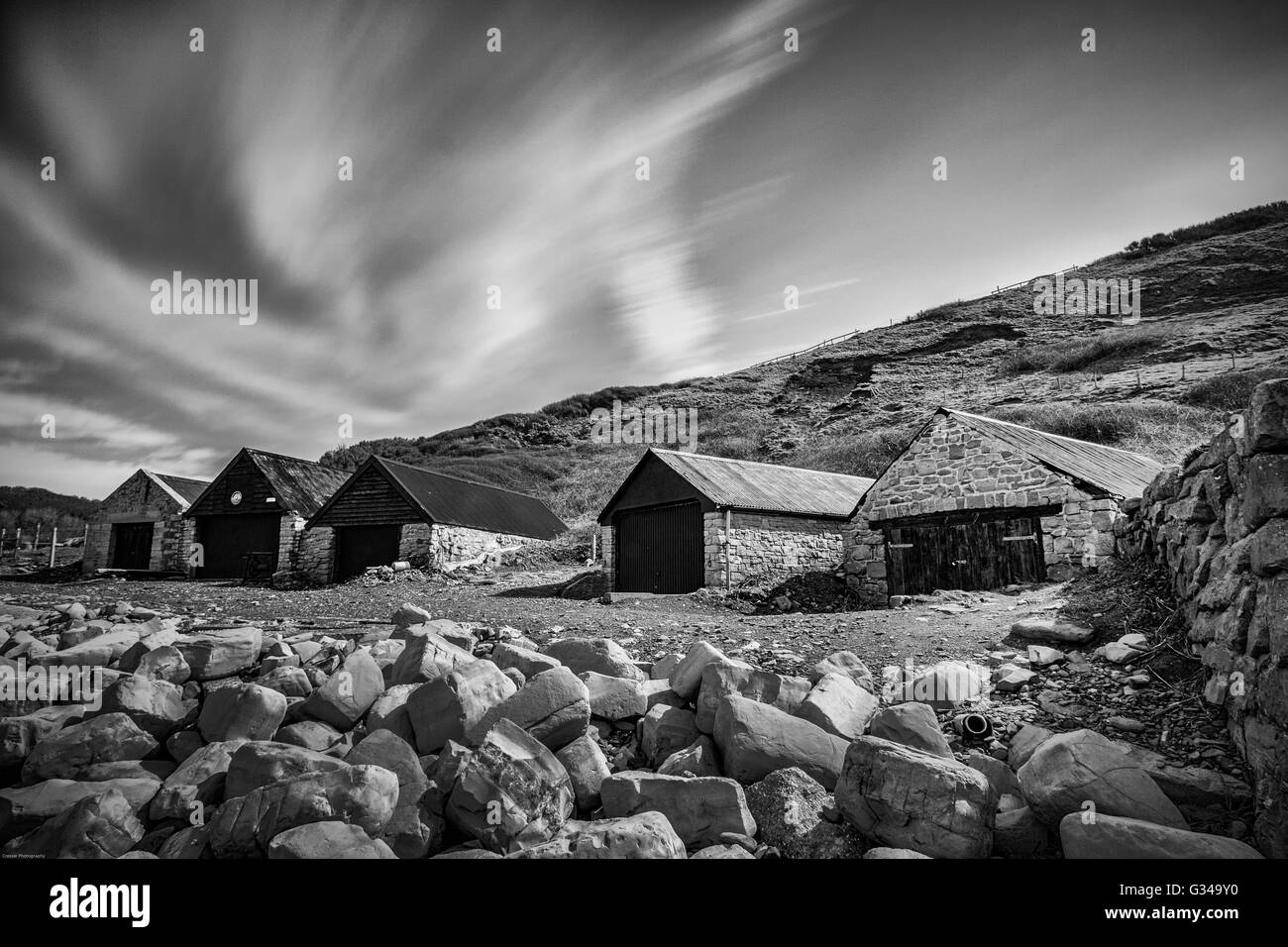 Kimmeridge marine huts Stock Photo - Alamy