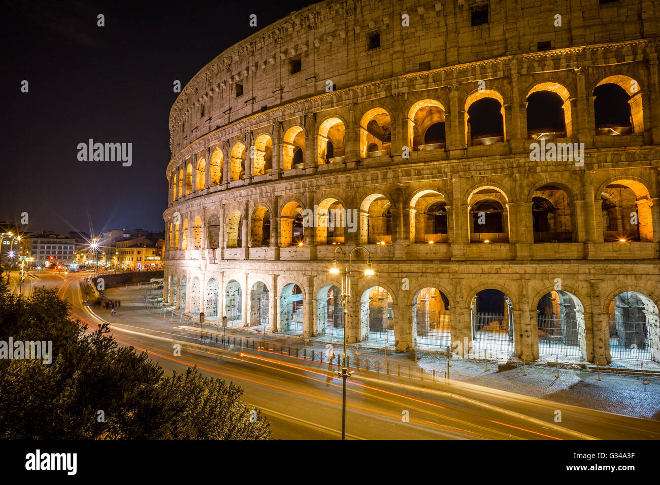 A Long Exposure of the Colosseum at Night in Rome, Italy Stock Photo ...