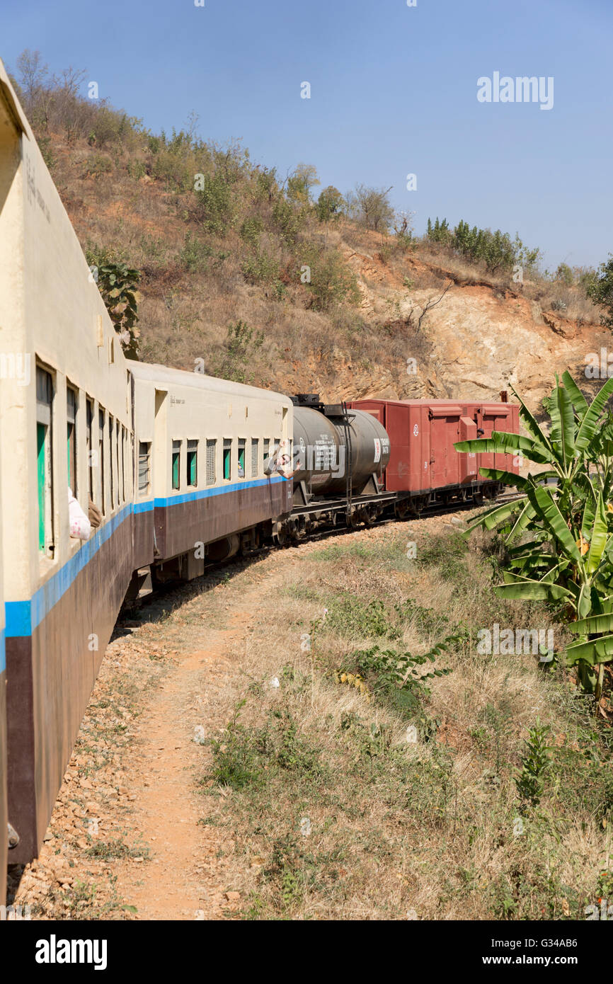 Burmese passengers in ordinary class passenger carriage of an old ...
