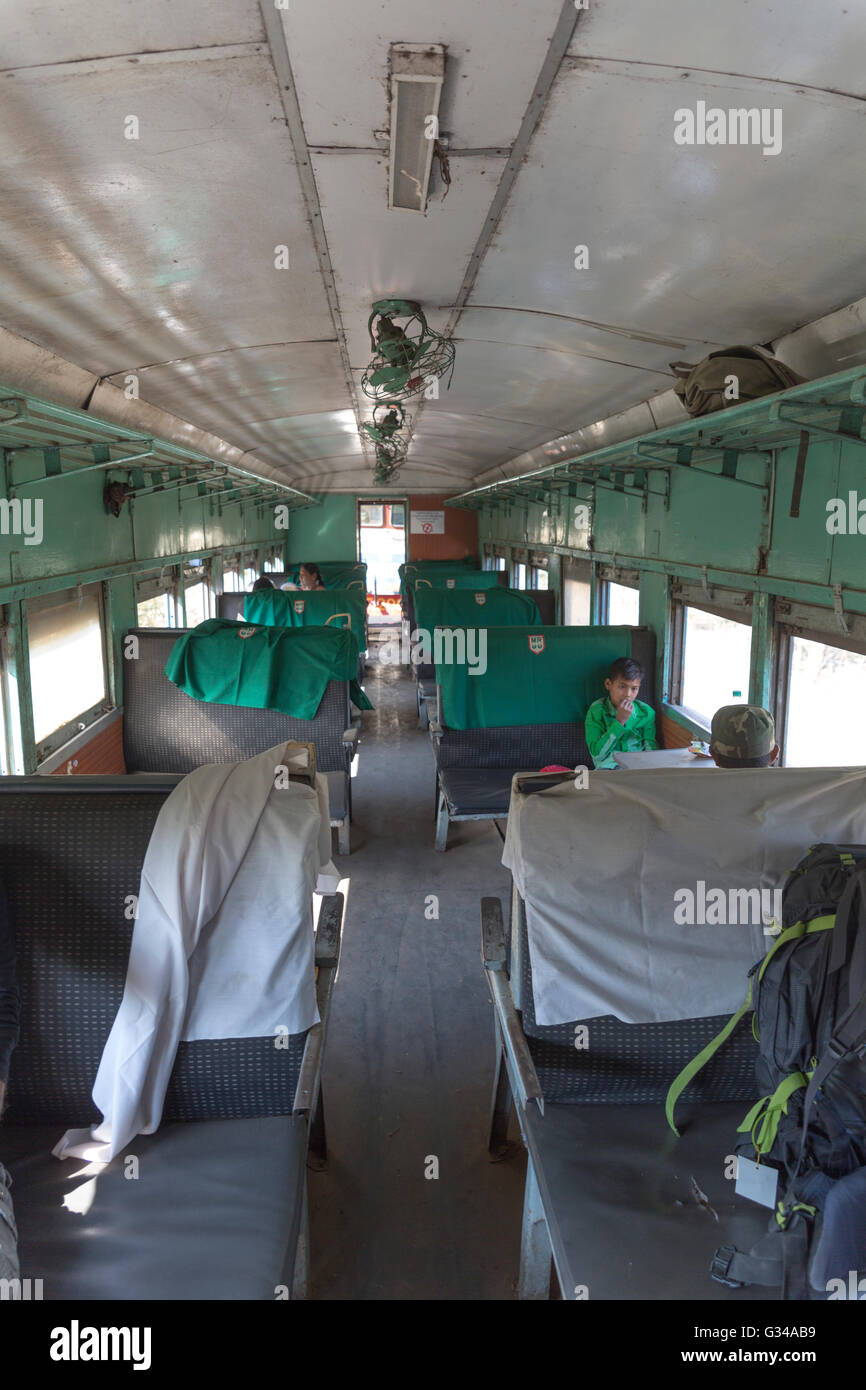 Burmese passengers in ordinary class passenger carriage of an old ...