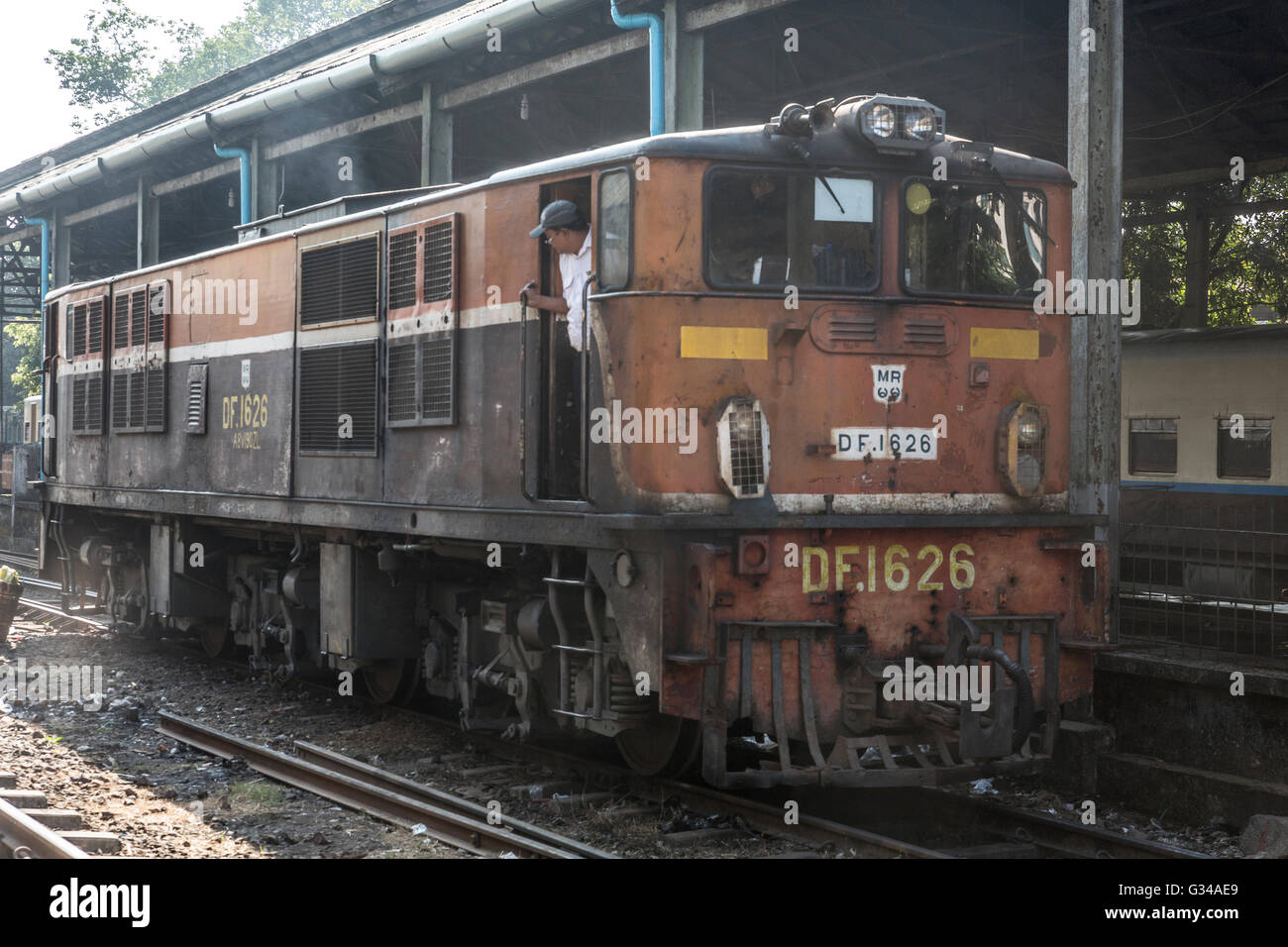 Diesel ring train, old British train in Yangon Yangoon, Myanmar, Burma ...