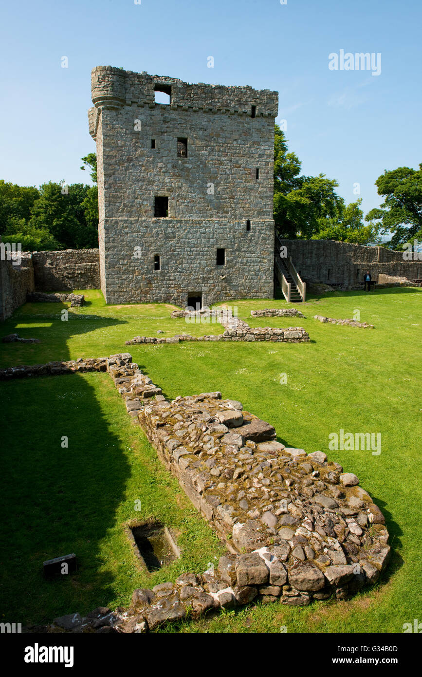 Castle keep and main courtyard. Historic Loch Leven Castle near Kinross ...