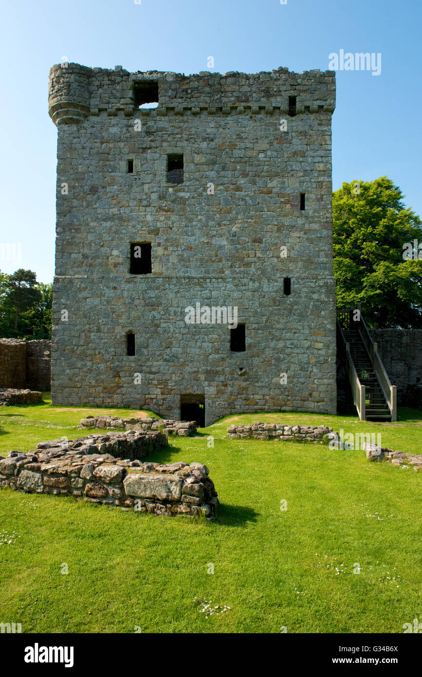 Castle keep and main courtyard. Historic Loch Leven Castle near Kinross ...