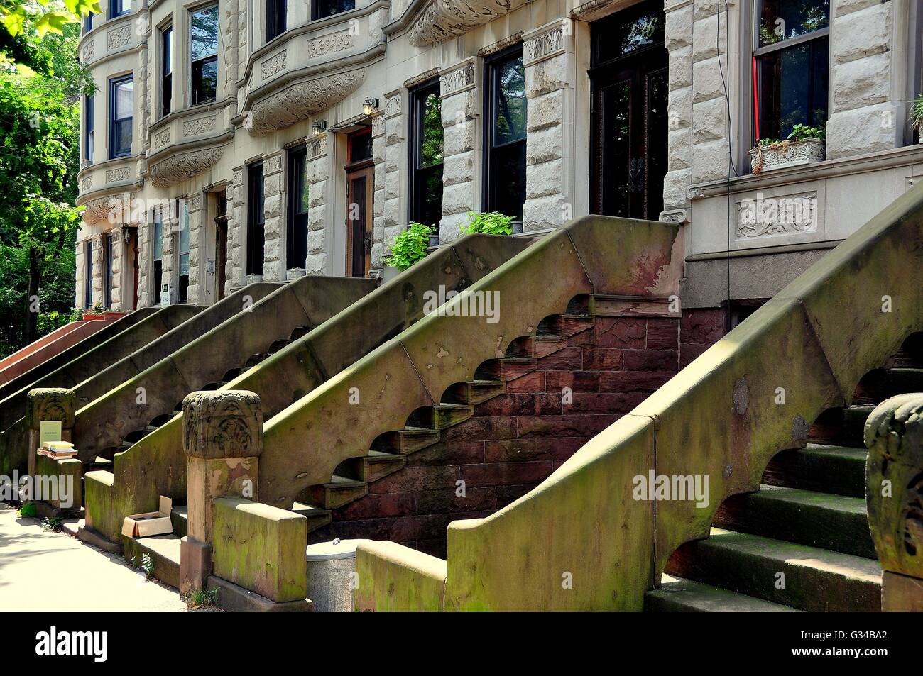 New York City: Typical townhouses with stoops and stairways on West ...