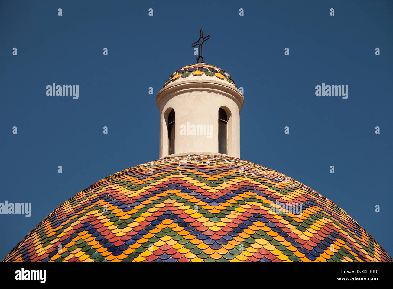 Colourful dome of Chiesa Di San Paolo, Saint Paul’s Church, Olbia ...