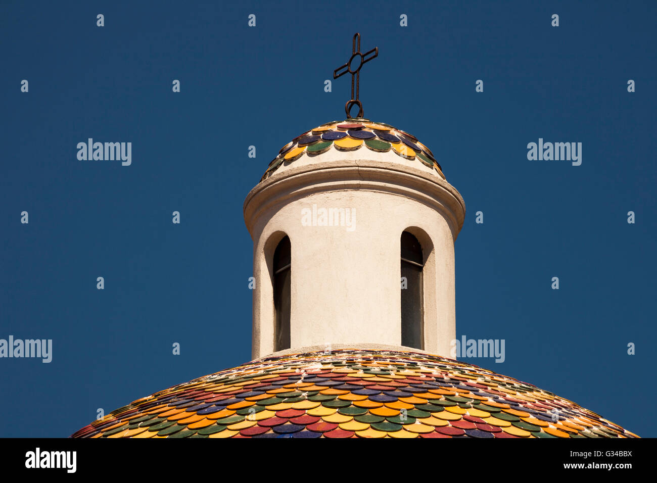 Colourful dome of Chiesa Di San Paolo, Saint Paul’s Church, Olbia ...