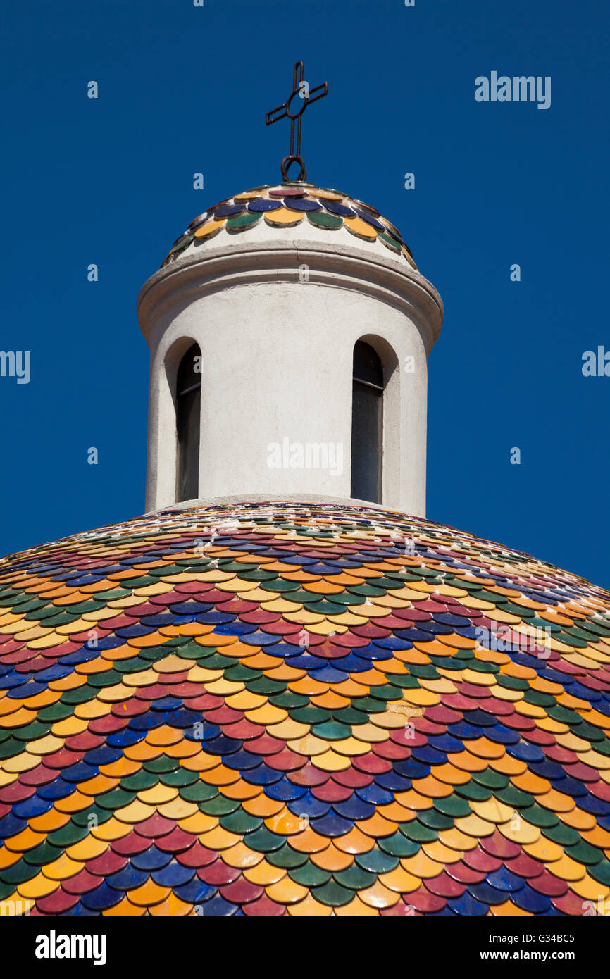 Colourful dome of Chiesa Di San Paolo, Saint Paul’s Church, Olbia ...