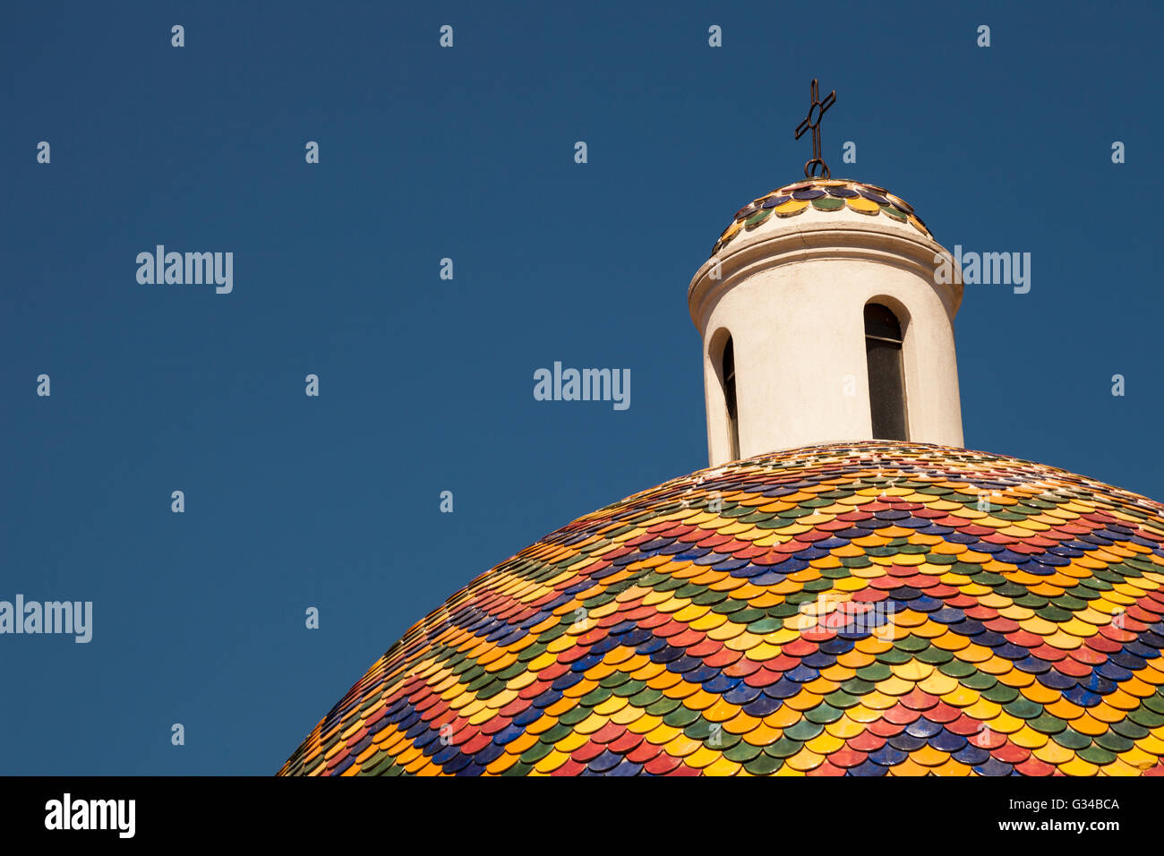 Colourful dome of Chiesa Di San Paolo, Saint Paul’s Church, Olbia ...