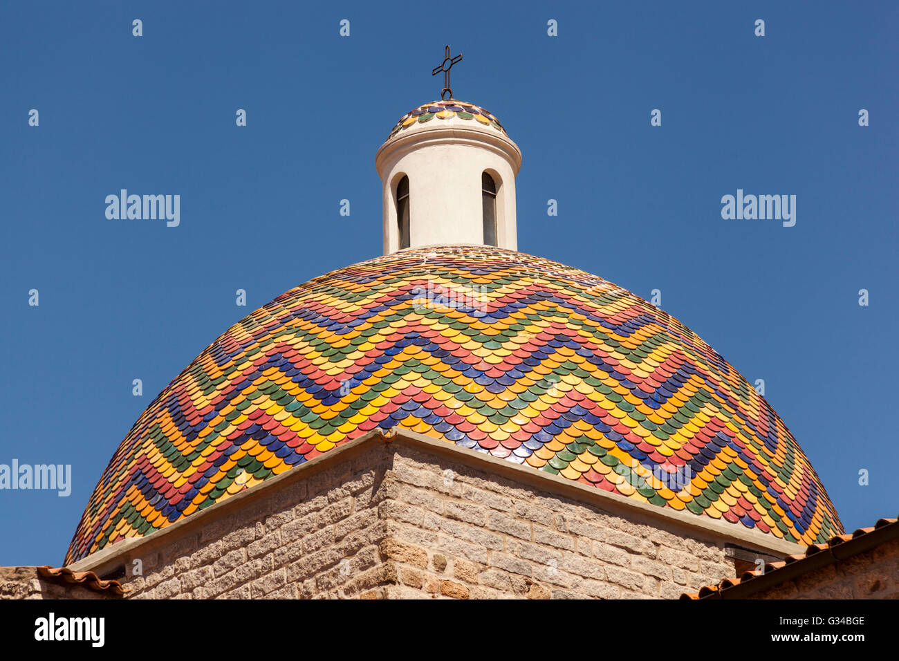 Colourful dome of Chiesa Di San Paolo, Saint Paul’s Church, Olbia ...