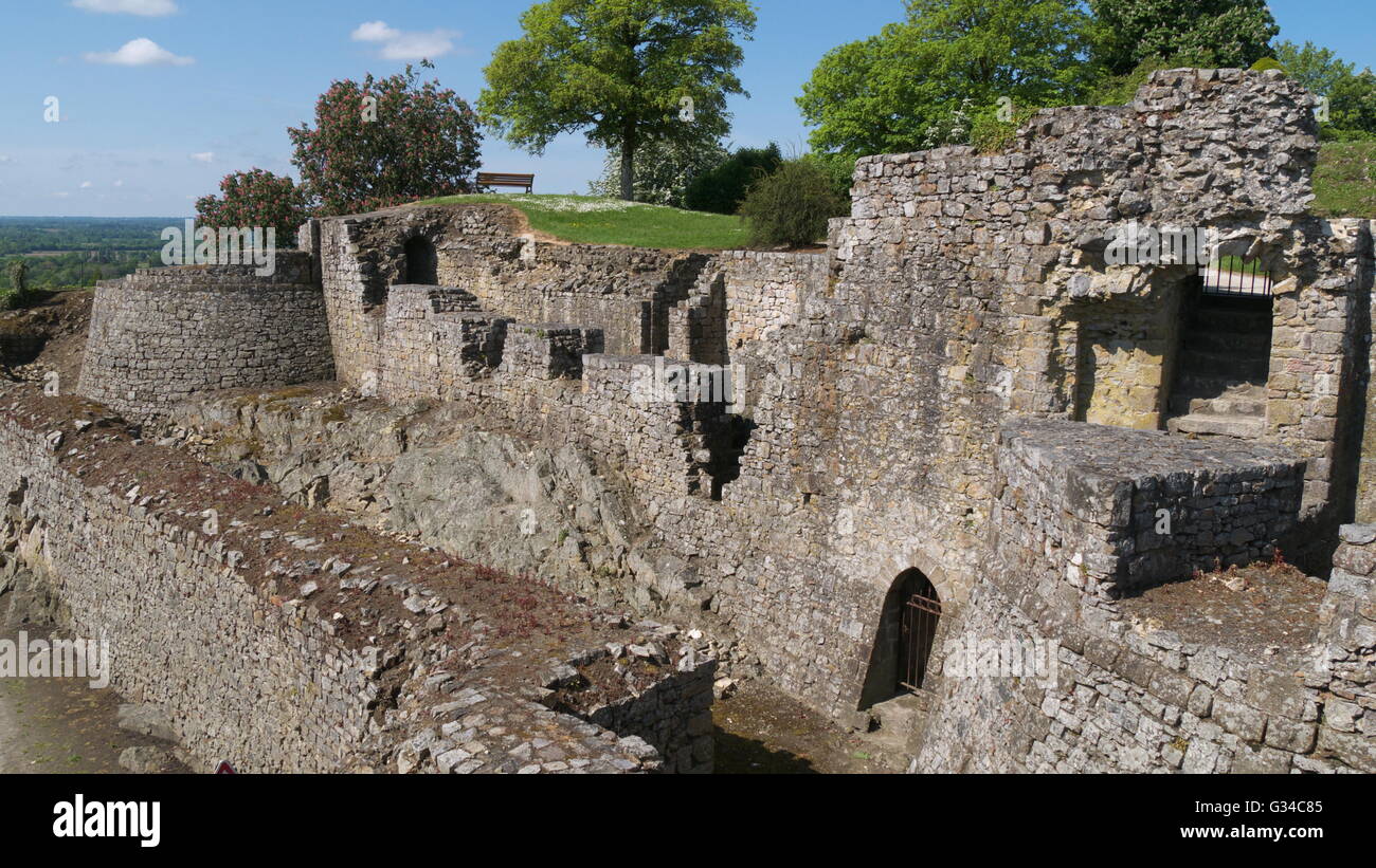 The ruin walls of the Medieval Château Domfront Orne Normandy France ...