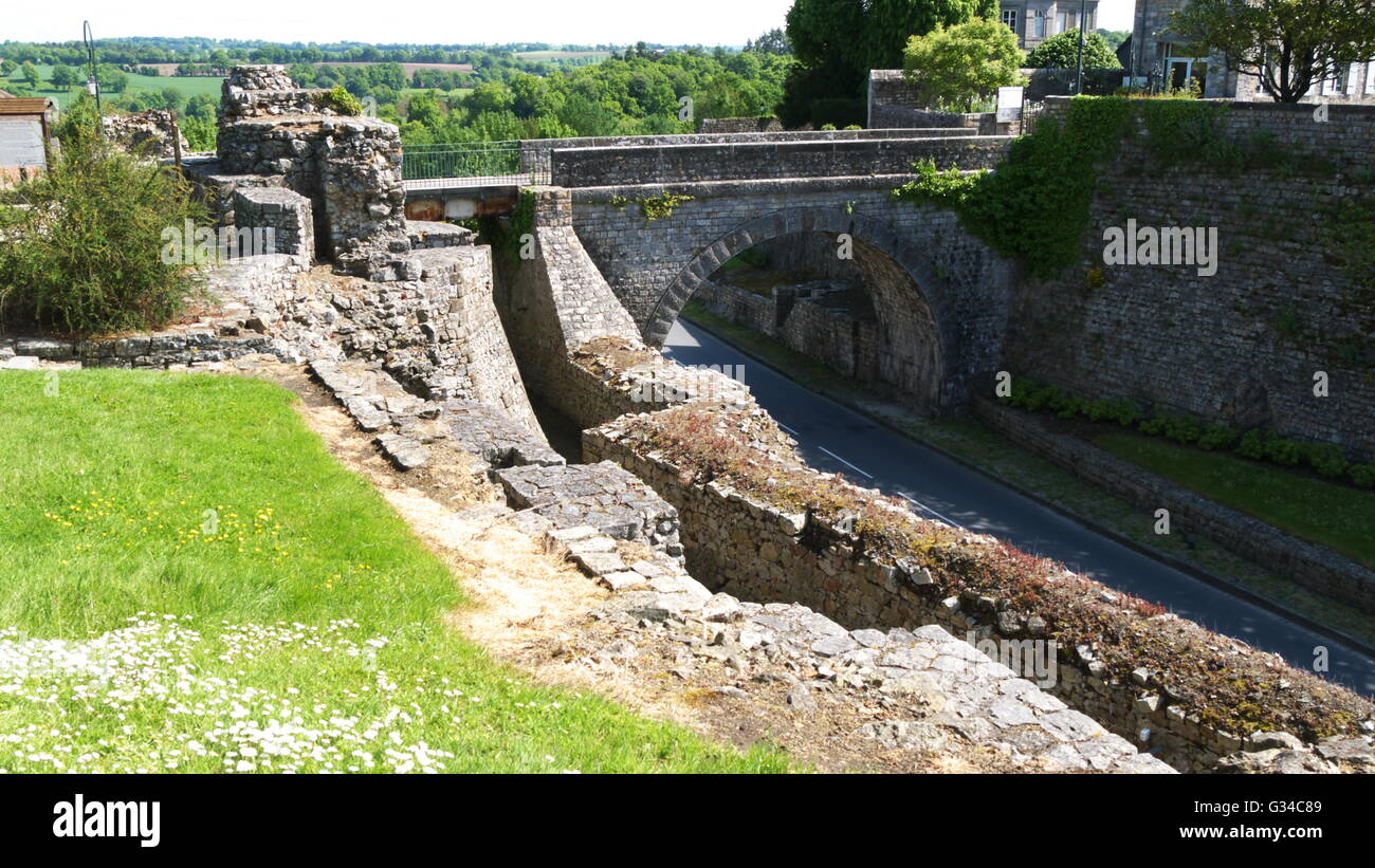 The ruin walls of the Medieval Château Domfront Orne Normandy France ...