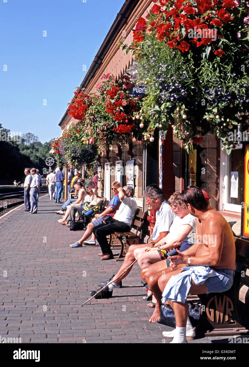 Tourists waiting on the platform of Highley Railway station, Highley ...
