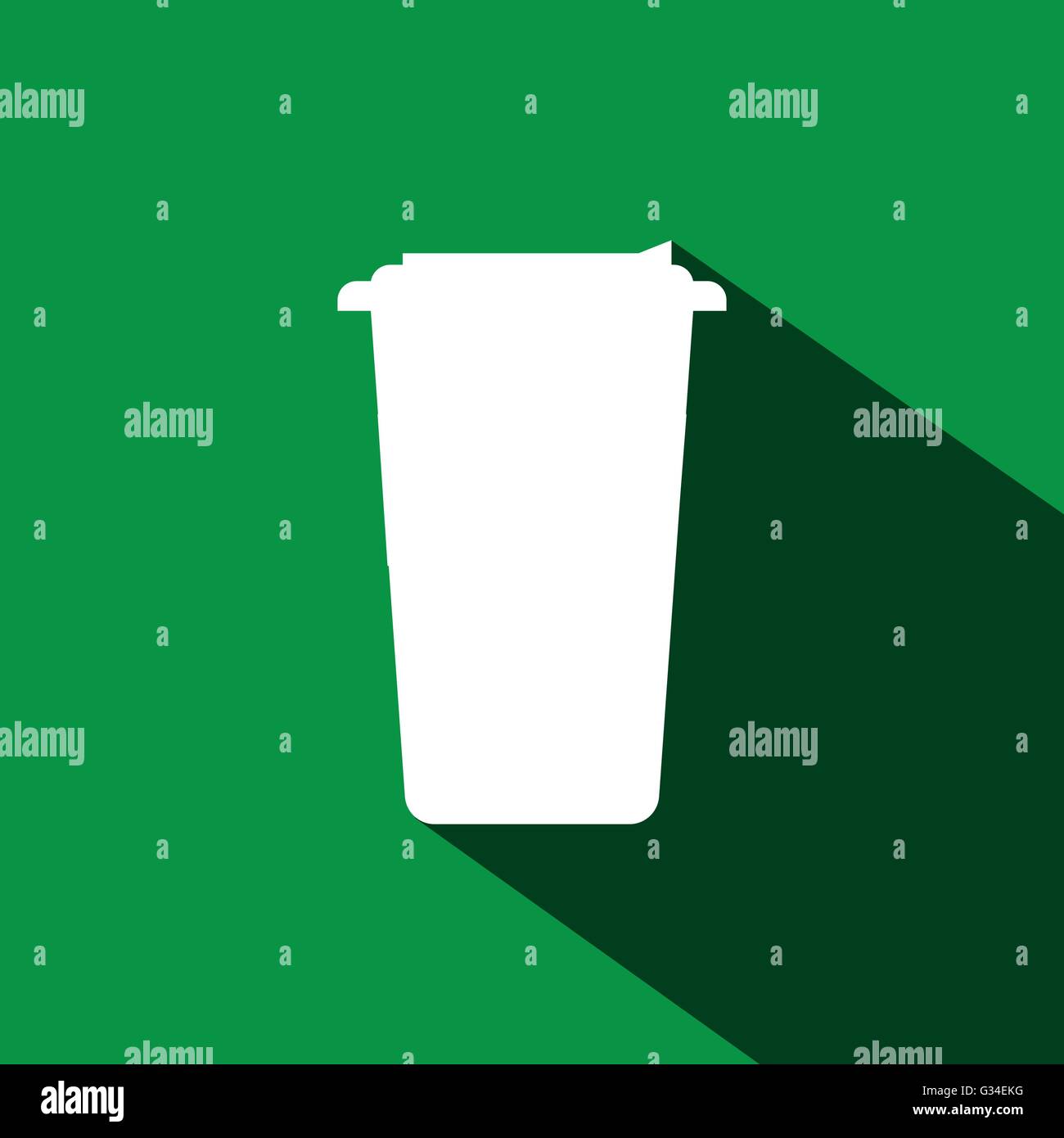 A white cup of coffee with a cap and shadow in outlines, over a green ...