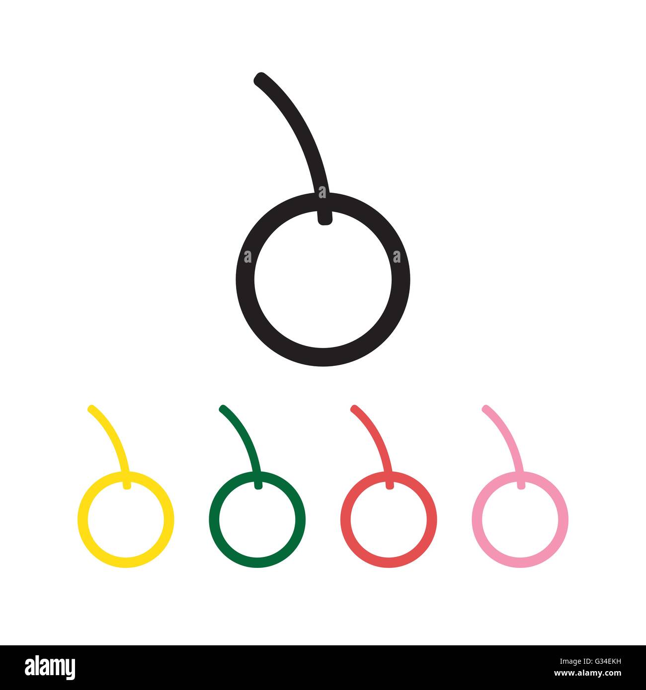 Flat cherry icon set over white background. Black, yellow, green, red ...