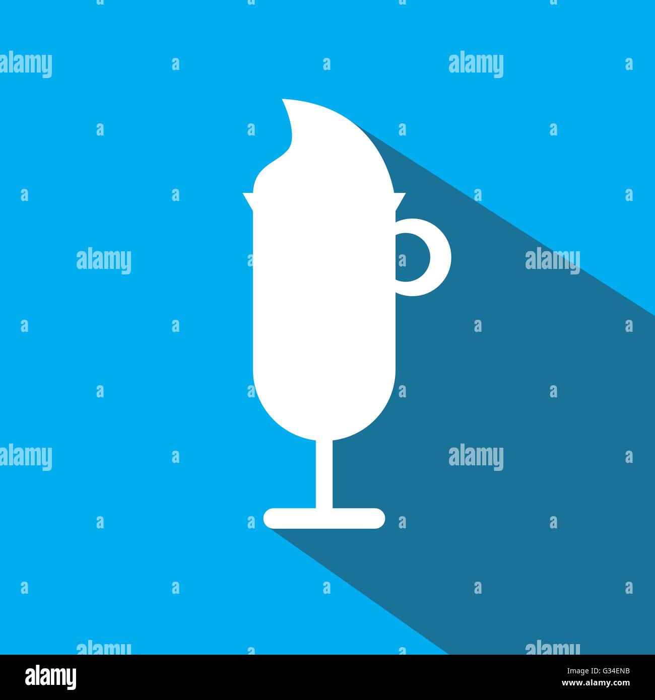 A glass of coffee with ice cream and shadow, in outlines, over a blue ...