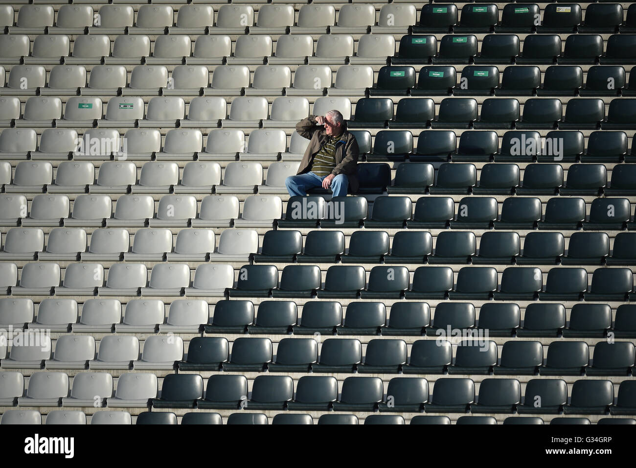 An alone fan watches the women´s football European Cup 2017 qualifier ...