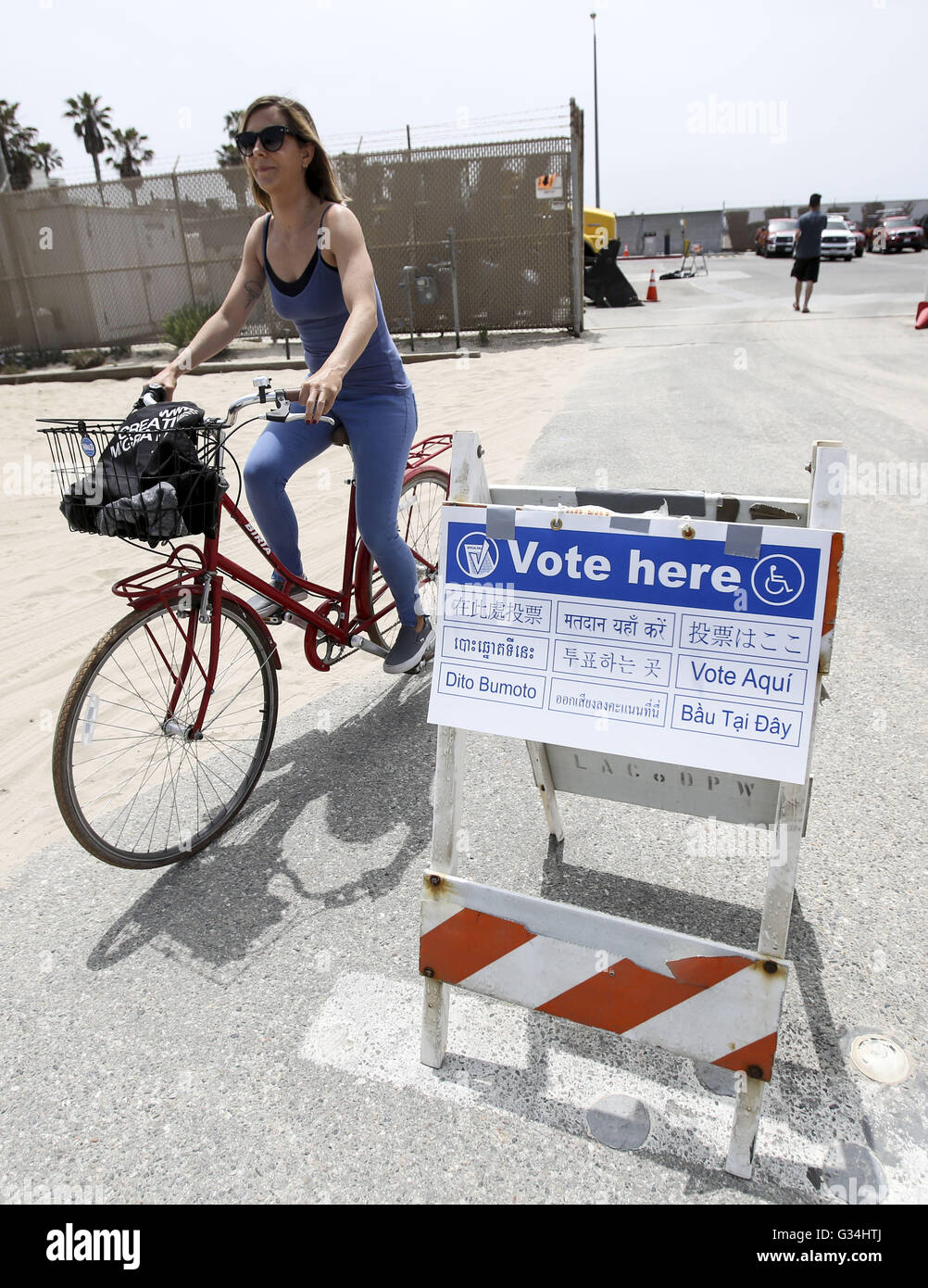 Los Angeles, California, USA. 7th June, 2016. A voter leaves with her ...
