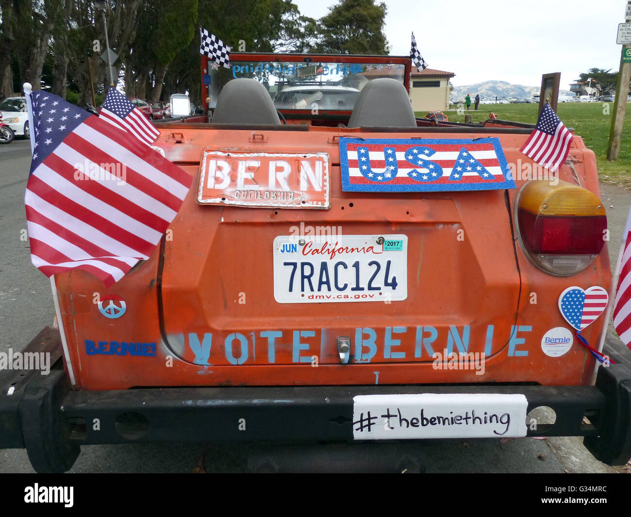 San Francisco, USA. 6th June, 2016. The embellished car of a Sanders ...